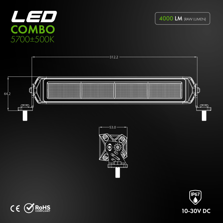 BARRE / RAMPE LED Combo beam 12" 4000 Lumens MF Branchement Sans ...